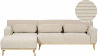 Beliani Ecksofa Hellbeige Stoff Cord L-förmig 3-Sitzer Sofa mit Chaiselongue Rechtsseitig Wohnzimmermöbel Modern Wohnzimmer Ausstattung Wohnecke