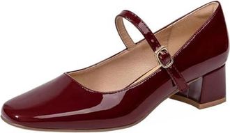 Minetom Femmes Mary Jane Élégant Fête Soirée Mariage Ballerines à Talon Bloc Confortable Escarpins Chaussures avec Boucle A Rouge 40 EU