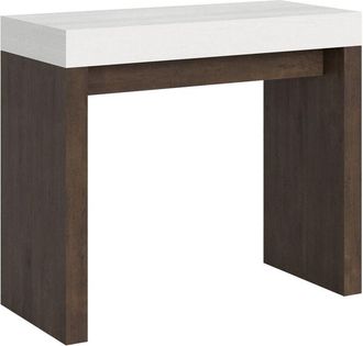 Itamoby Console extensible 90x40/196 cm Roxell Mix Small Plateau Frêne Blanc Structure Noyer