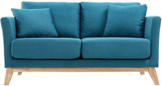 Miliboo Canap&eacute; scandinave d&eacute;houssable 2 Places en Tissu Bleu Canard et Bois Clair Oslo