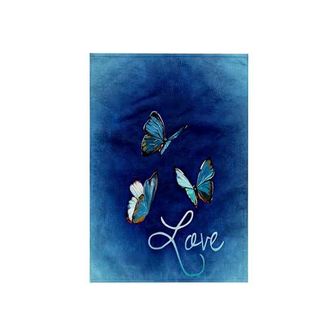 3D Rose Liebesstil Handtuch Love Style mit Schmetterling und blauem Hintergrund, Baumwolle Polyester, weiß, 15 x 22-Inch