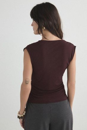 Next V-Shirt Kurzarm-Oberteil mit V-Ausschnitt und Drapierung (1-tlg)