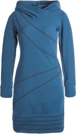 vishes Alternative Bekleidung - Lang&auml;rmliges Patchwork Hoodie Eco Fleecekleid Pullover-Kleid Daumenl&ouml;cher t&uuml;rkis 36-38