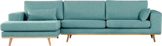 Mørteens home24 Ecksofa mit Longchair Blau/Petrol Webstoff Lark 281 x 81 x 153cm Longchair davorstehend links Buche Hell Modern