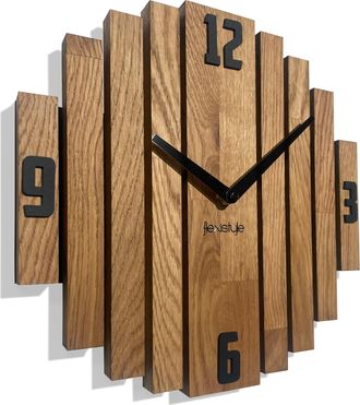 FlexiStyle Wanduhr Symmetry wanduhr Eiche Badezimmer Wohnzimmer Holz modernDurchmesser ohne tickgeräusche holzoptik (Eiche, 30cm)