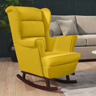 vidaXL Vidaxl - Fauteuil &agrave; bascule pieds en bois massif dh&eacute;v&eacute;a Jaune Velours
