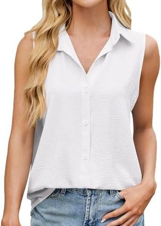 Generic D&eacute;bardeur Femme Coton Tank Top Gilet &agrave; col en Revers avec Fermeture &eacute;clair en Couleur Unie sans Manches et Ample pour Un superpos&eacute; Tendance