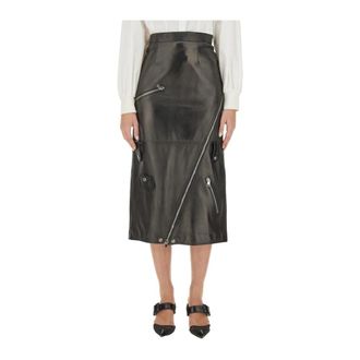 Alexander McQueen Asymmetrischer Leder-Midirock mit Rei&szlig;verschluss - - Skirts - Damen - Schwarzk - S
