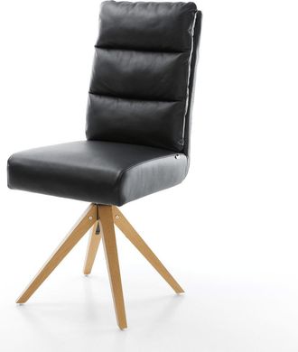 DELIFE Esszimmerstuhl Pela-Flex Echt-Leder Schwarz Holzgestell kantig Natur Taschenfederkern, Esszimmerst&uuml;hle