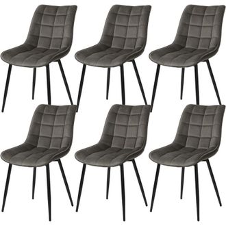 Woltu Woltu - Lot de 6 Chaises de Salle &agrave; Manger Chaise de cuisine scandinaves en velours, Pieds en m&eacute;tal, Gris fonc&eacute;