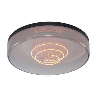 QAZQA Qazqa - Deckenleuchte Schwarz mit Rauchglas 35,5 cm inklusive dimmbarer led - Fira