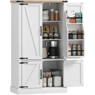 HOMCOM Armoire de cuisine - HOMCOM - 4 portes, 6 porte-&eacute;pices et &eacute;tag&egrave;res r&eacute;glables - MDF - 76,3 x 40 x 136 cm - blanc