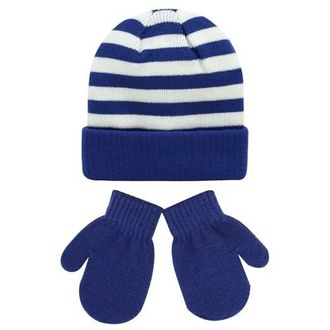 Generic Casquettes bleues Gar&ccedil;ons Filles Gants Ensemble Hiver Coupe-vent Chaud Rayures Riding Chapeau Tricot&eacute; Chapeau Gants Deux Ensembles pour 48 Ans Enfants