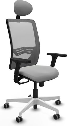 Piqueras y Crespo Stuhl aus grauem Netzgewebe Zulema mit 3D-Armen, h&ouml;henverstellbarer Lendenwirbelst&uuml;tze und festem Kopfteil, ausgestattet mit 3 Positionen und Schneids