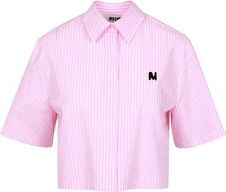 Msgm Msgm, Femme, Blouses et Chemises, Multicolore, Taille: 36 FR Chemise Courte en Popeline Ray&eacute;e