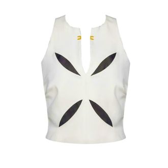 Elisabetta Franchi Leichtes Krepp-Top mit zweifarbigen Cut-outs - - Tops - Damen - Wei&szlig; - S