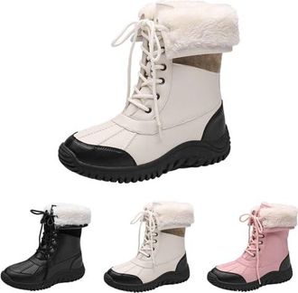 Generic Bottes de neige imperméables pour femme, chaudes, confortables, en fausse fourrure, antidérapantes, légères, à lacets, mi-mollet, A beige., 37.5 EU