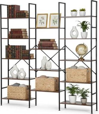 Furniture R B&uuml;cherregal, 152 x 166 cm, 14 Regalb&ouml;den, Vintage Braun-Schwarz, Belastbarkeit 100 kg, Verstellbare H&ouml;he,B&uuml;cherregale im Wohnzimmer,Industrie