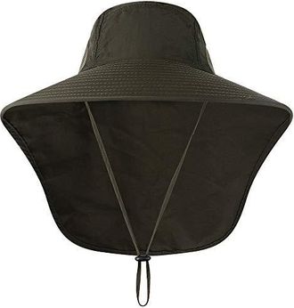 Generic Chapeau de p&ecirc;che &agrave; large bord avec rabat pour le cou pour voyage, camping, randonn&eacute;e, bateau, activit&eacute;s sportives de plein air, vert militaire, Taille
