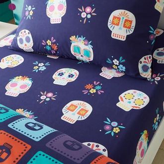 Catherine Lansfield Sugar Skull Fiesta Spannbettlaken für Doppelbett, Violett