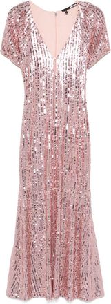 Rotate Pailletten-Minikleid mit V-Ausschnitt - Rosa