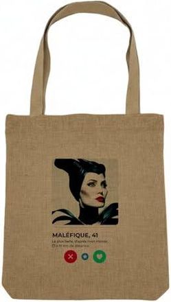 Fabulous Sac Shopping Tote Bag Aspect Lin - Mal&eacute;fique Belle au Bois Dormant R&eacute;seau Social Rencontre Amour - Sac de Courses Toile Epaisse 360g Beige Naturel Cab