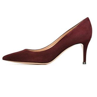 EDEFS Escarpins Femme - Kitten-Heel Chaussures - Bout Pointu Ferm&eacute; - Classique Bureau Soiree Shoes - WineRed - Taille 36
