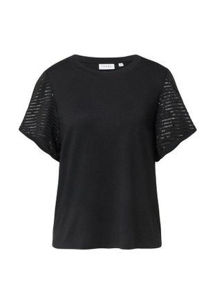 Comma Kurzarmshirt T-Shirt T-Shirt mit pailettenbesetzten Volant&auml;rmeln