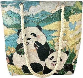 Generic Sac fourre-tout en toile de coton pour femme avec fermeture &eacute;clair et poches, grand sac de courses r&eacute;utilisable motif panda adorable, D, cm