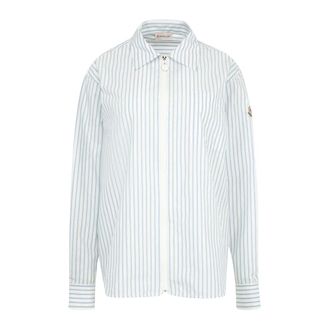 Moncler Femme, Blouses et Chemises, Bleu, Taille: 40 FR Striped Logo Shirt
