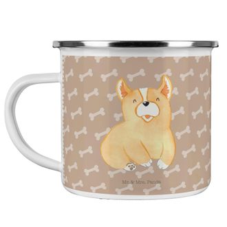 Mr. & Mrs. Panda Camping Emaille Tasse Corgie - Geschenk, Camping Tassen, Welsh Corgi Pembroke, Hund, Camping Tassen Emaille, Emaille Trinkbecher