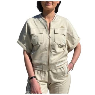 Aeronautica Femme, Sweatshirts et sweats &agrave; capuche, Beige, Taille: 42 FR SweaT-shirt Zipp&eacute; &agrave; Manches Courtes