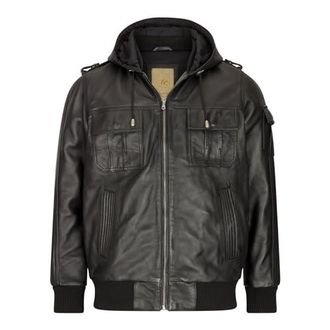 TruClothing Blouson en Cuir v&eacute;ritable pour Homme avec Capuche Fermeture &eacute;clair Style Bomber d&eacute;contract&eacute; - Noir M
