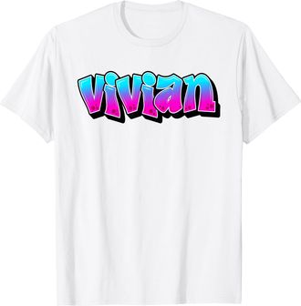 BDAZ Vivian Graffiti Personalisierter Name Blau Rosa Frauen M&auml;dchen T-Shirt