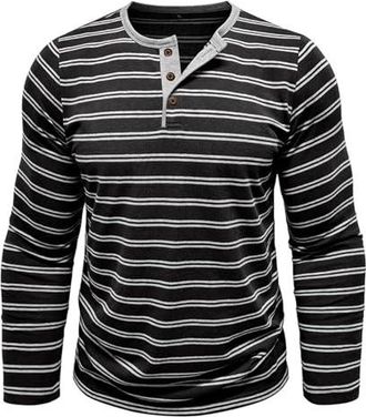Generic Chemise Henry &agrave; rayures pour homme - Sweat-shirt &agrave; manches longues - Pull d&eacute;t&eacute; d&eacute;contract&eacute; - Grande taille - Doux et respirant - Costume de sport pour