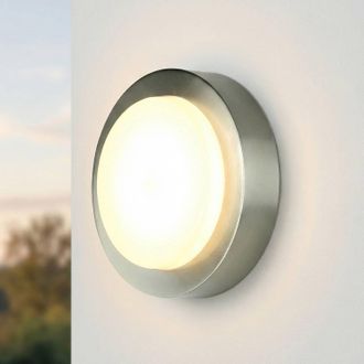 Licht-Erlebnisse LED Au&szlig;enleuchte Edelstahl IP44 rund &Oslash; 20 cm 3000 K 350 lm Wei&szlig; Modern Wandlampe au&szlig;en Terrassenlampe Kellerlampe Feuchtraumlampe