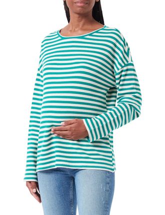 Mama Licious Damen MLSILLY LS JRS TOP Langarmshirt, Mint/Stripes:Snow White, Small