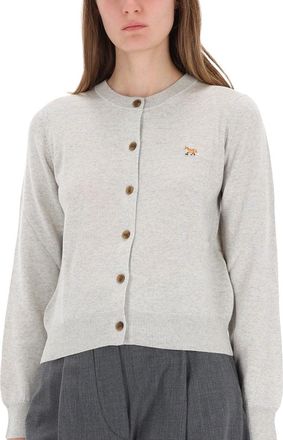 Maison Kitsun&eacute; Womens Cardigan Baby Fox Grey Wool Jumpers Sweater
