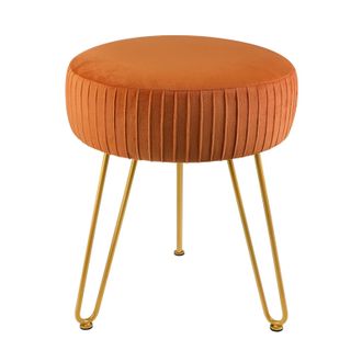 Generic Schminkstuhl mit goldenen Beinen, moderner runder Fußhocker aus Samt - weißer Schminkhocker mit gepolstertem Plissee-Sessel, perfekt als Schminkhocker