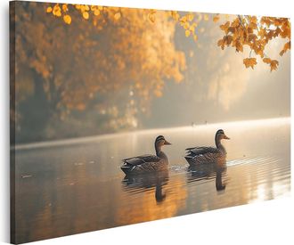 Islandburner Bild auf Leinwand Enten im nebligen Herbstsee Bilder Wandbilder Poster