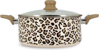 Menastyl Cuisson Faitout Léopard 24cm tous feux dont induction - Revêtement antiadhésif - Aluminium recyclé - Poignée effet bois ergonomique - Motif Léopard - 6020956