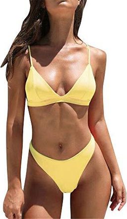 Generic Ensemble bikini pour femme sexy et &eacute;l&eacute;gant - Deux pi&egrave;ces - Col en V - Triangle - Push Up - Bikini de plage - Maillot de bain ventre plat - Haut de bik