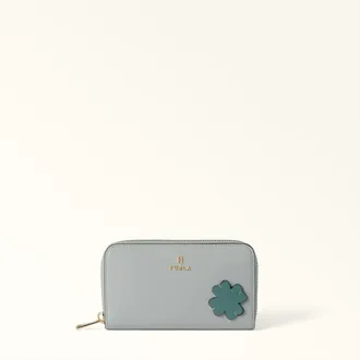 Furla Camelia Zip-around-portemonnaie L Toni Nebbia Gray Blau Sidney-kalbsleder + Kleeblatt-aufn&auml;her Damen