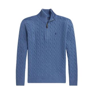 Polo Ralph Lauren Homme, Sweatshirts et sweats &agrave; capuche, Bleu, Taille: L Pull zipp&eacute; quart de maille torsad&eacute;e