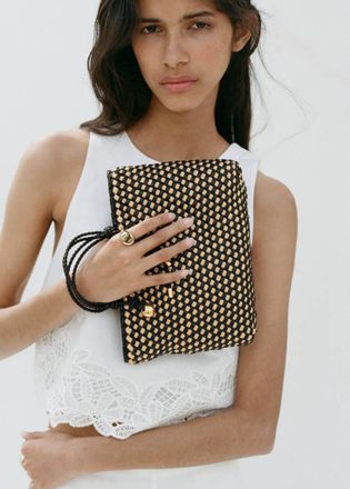 Mango Sac &agrave; main en fibre naturelle noir - Femme - Taille unique - MANGO