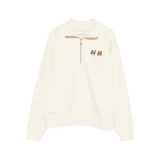 Maison Kitsun&eacute; Femme, Sweatshirts et sweats &agrave; capuche, Beige, Taille: 40 FR Front Zip SweaT-shirt