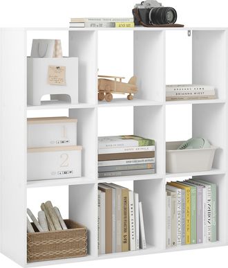 Woltu Bücherregal mit 9 Fächern, Würfelregal Standregal Büroregal Aufbewahrungsregal, offenes Regal für Wohnzimmer Schlafzimmer Büro, 94x93x29,5 cm, Weiß, S