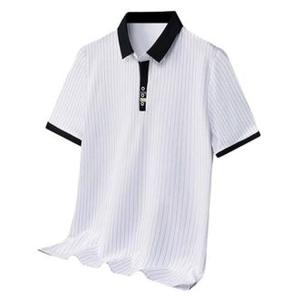 Generic Polo Homme Nouvelle Chemise en Soie Ray&eacute;e dans la Jeunesse Manches Courtes Tendance Affaires &Eacute;t&eacute; T-shirt pour Hommes, Blanc., 3XL