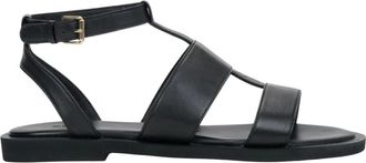 Estro & Luminara Femme, Chaussures, Noir, Taille: 38 EU Sandales Plates en Cuir avec Larges Brides