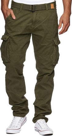 Indicode Herren William Cargohose aus Baumwolle m. 7 Taschen inkl. G&uuml;rtel | Outdoorhose Army, 3XL